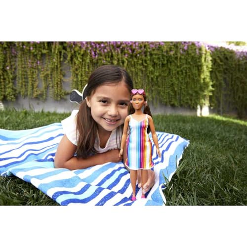 Barbie Loves the Ocean Doll with Brown Hair, Colorful Dress & Accessories, Doll & Clothes Made From Recycled Plastics