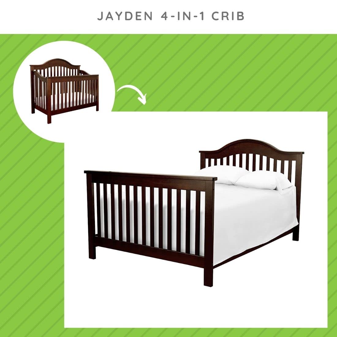 CC KITS Full Size Conversion Kit Bed Rails for Davinci Jayden 4-in-1 Crib (Espresso)