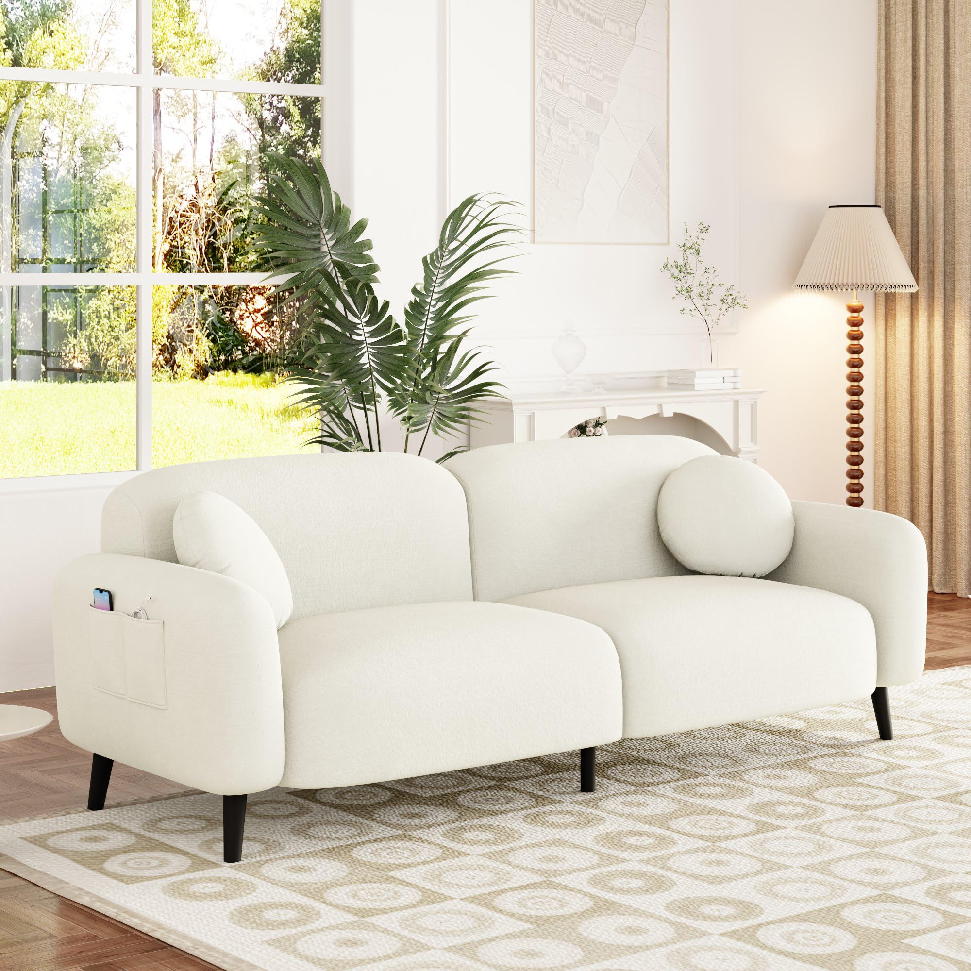 Ball & Cast 74" Velvet Upholstered Sectional Sofa,Convertible 3 Seater L Shaped Couch with Ottoman,Wood Chaise for,Dorm,Apartment,Studio,Office,Beige