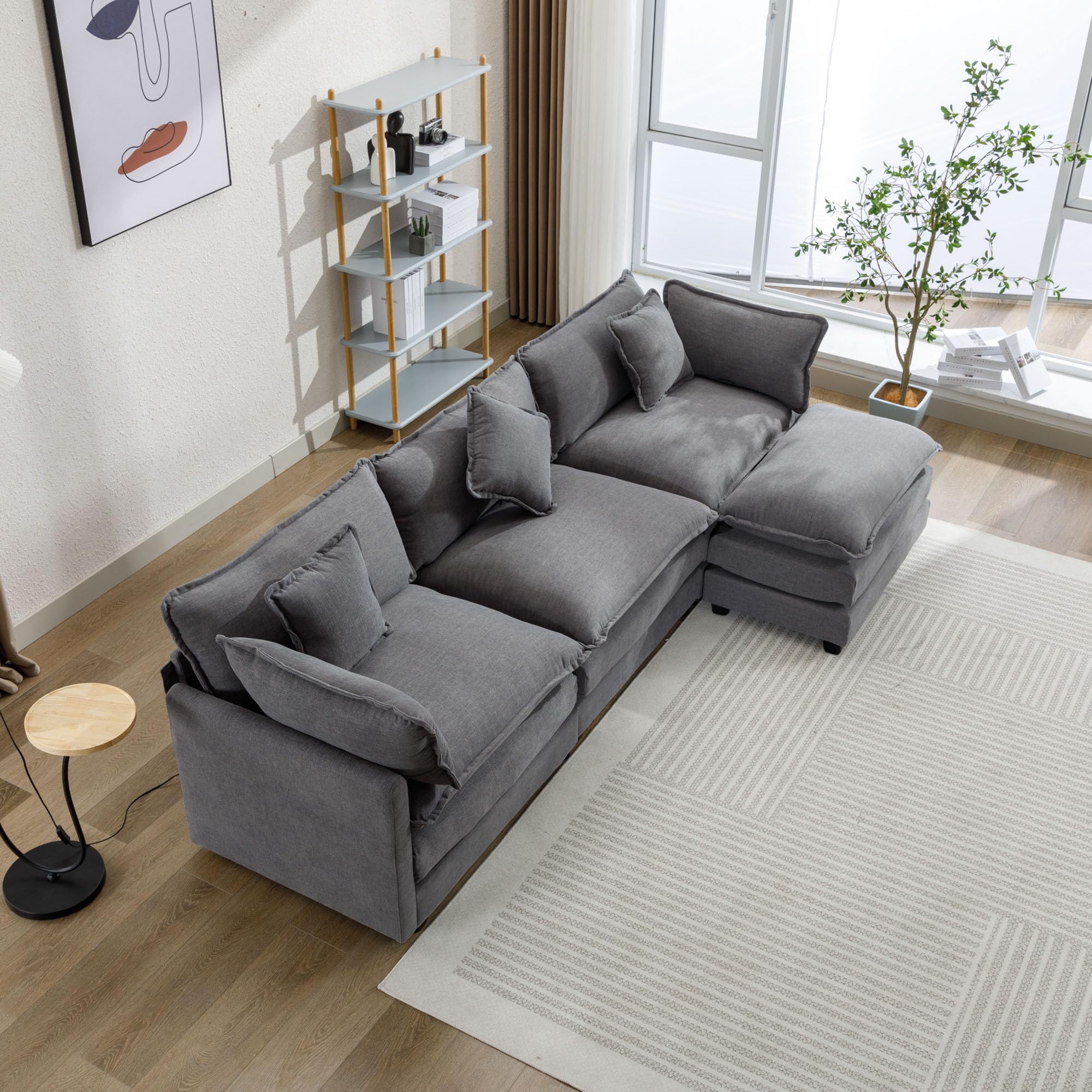 Ball & Cast 100.39" Modular Sectional Sofa with Removable Ottoman, L Shaped 3-Seater Cloud Couch with Pillows for Living Room,Apartment,Office,Grey