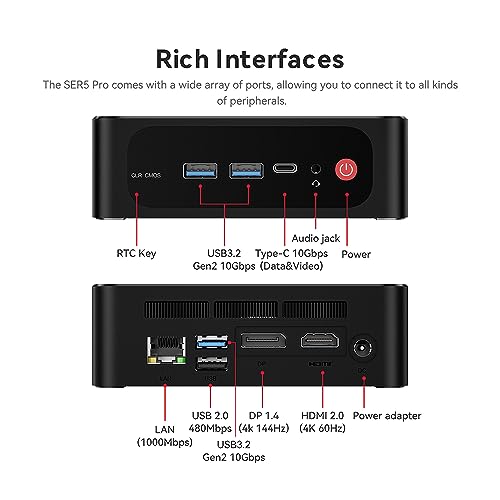 Beelink SER5 Mini PC W11 Pro, AMD Ryzen 7 5700U(8C/16T up to 4.3 GHz), 32GB DDR4 1TB NVME SSD Graphics 8 core 1900 MHz WiFi 6/BT5.2/Triple Display Mini PC Computer