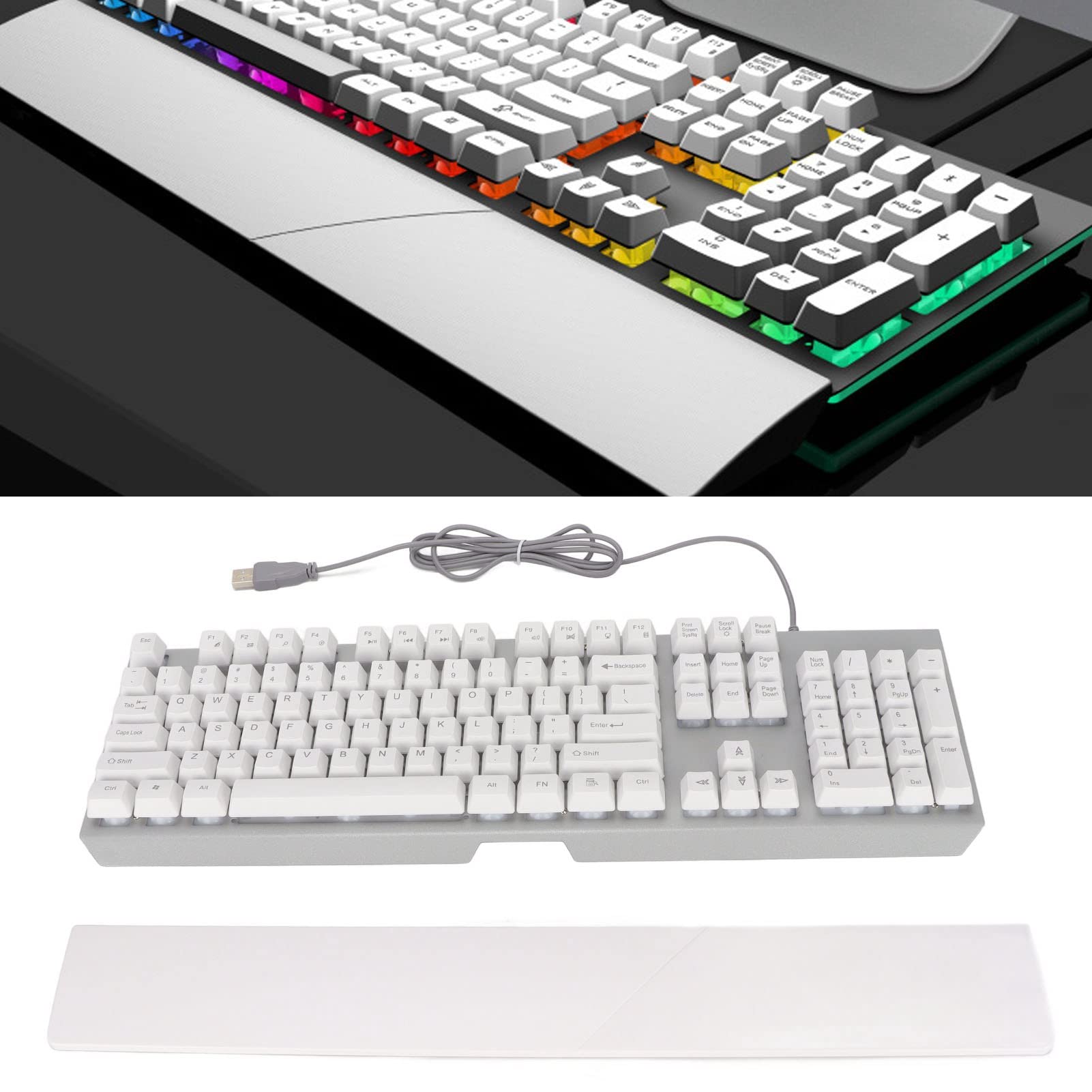 Acogedor Mechanical Gaming Keyboard, RGB Backlight USB Wired 104 Keys Mechanical Feeling Keyboard with Wrist Rest for Home Office Gaming(GK60 Keyway White)