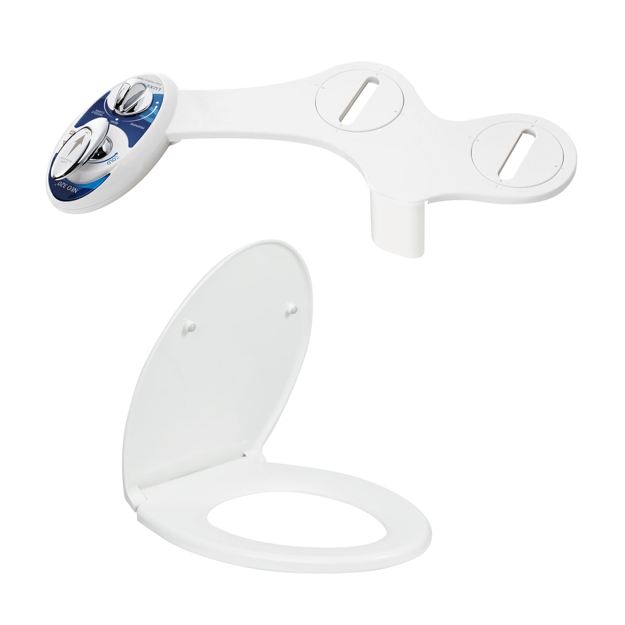 LUXE Bidet NEO 320 Blue and Elongated Toilet Seat Bundle