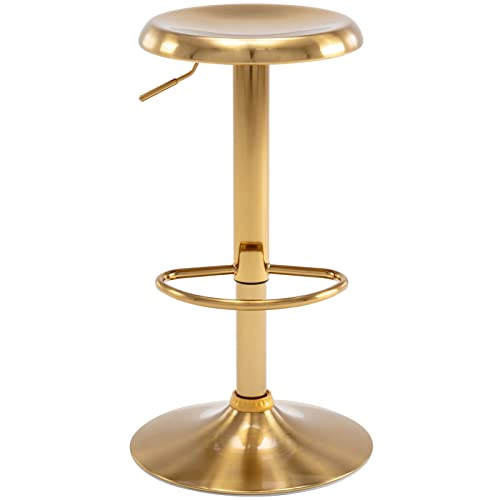 Brage Living Adjustable Bar Stool, Swivel Round Metal Airlift Barstool, Backless Counter Height Bar Chair for Kitchen Dining Room Pub Cafe (Gold)