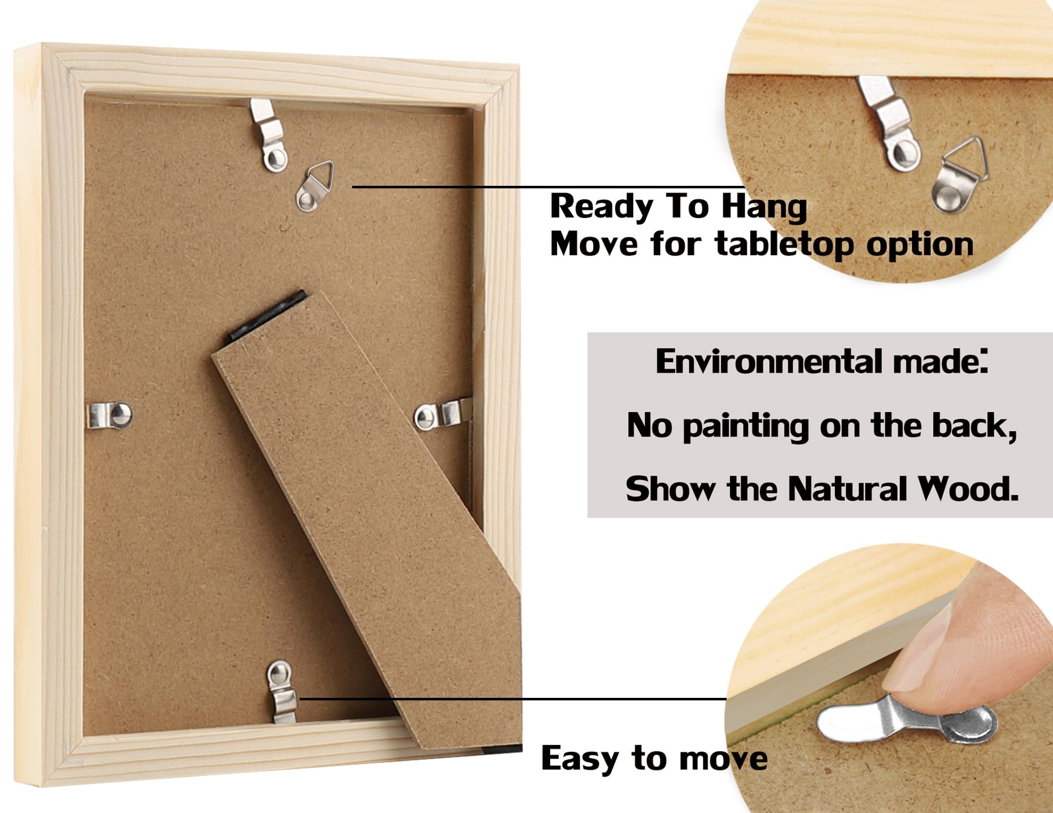 8x10 Grain Picture Frames Nature Solid Wood 6 Pack for Wall Mounting and Tabletop Display