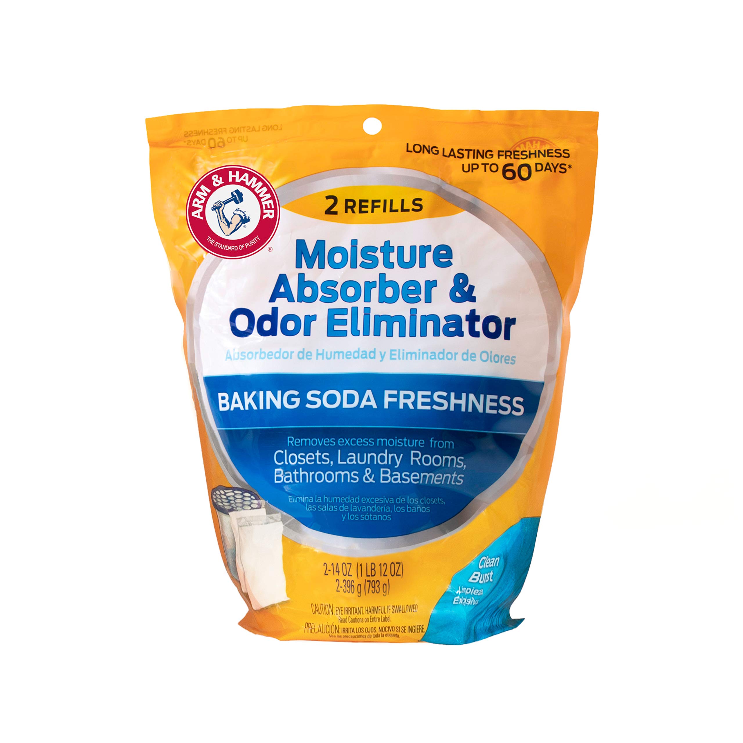 Arm & Hammer Clean Burst Moisture Absorber and Odor Eliminator Refill, 14 Ounce (Pack of 2), White, 28 Ounce