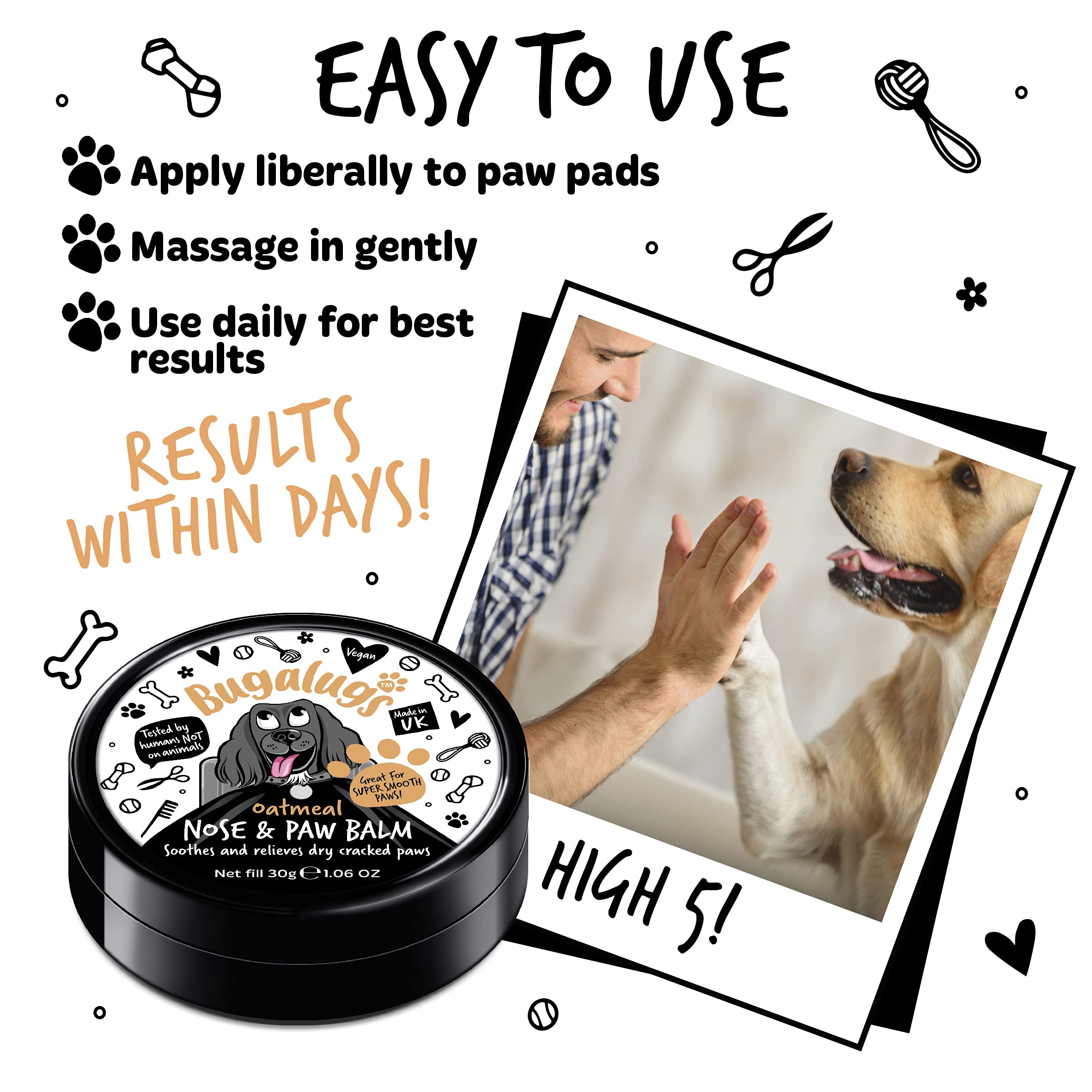 Bugalugs Dog Paw Pad Balm & Dog Nose Balm 30 g (1.06 oz) - Moisturizing Dog Paw Balm That Creates an Invisible Barrier That Protects and Heals Dry Cracked Paws - All-Natural Dog Paw Balm with Oatmeal