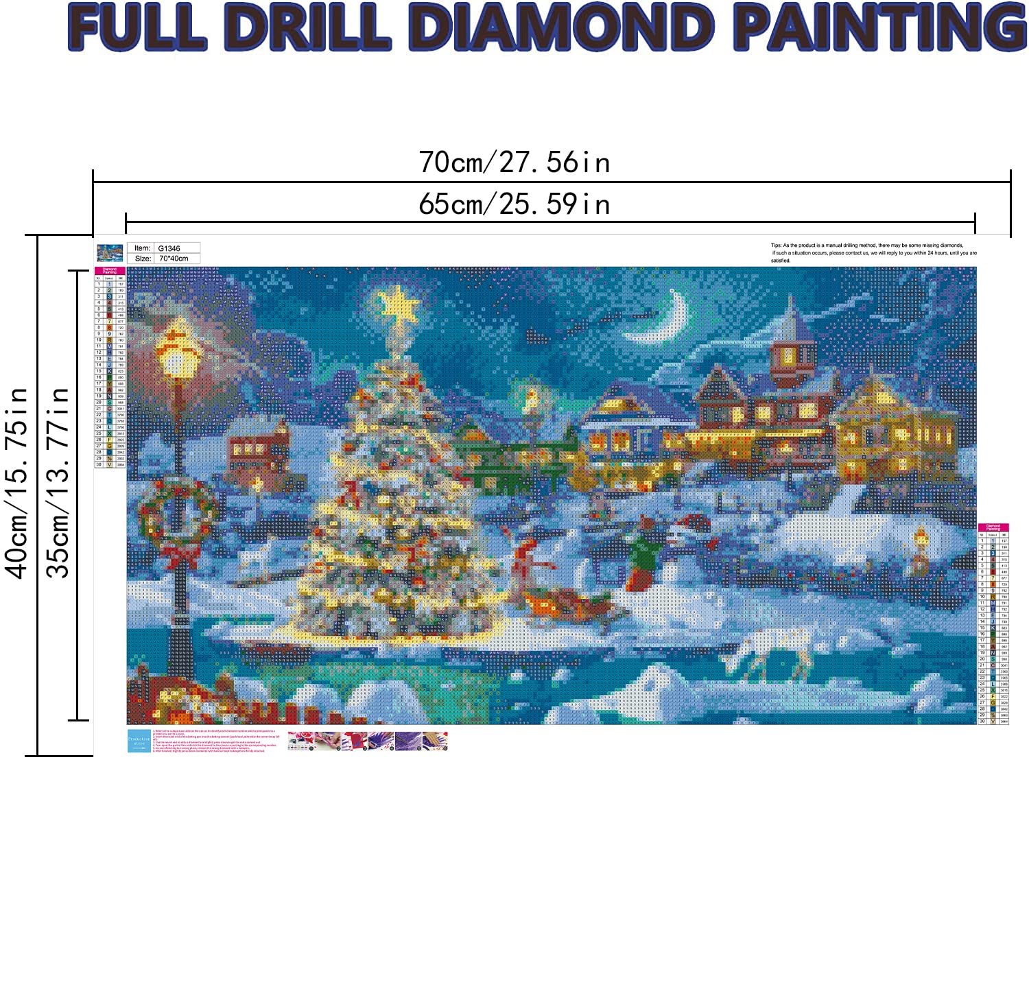 GESOON Christmas Night , DIY 5D Diamond Painting Kits for Adults Full Drill, Christmas Tree with Moon Well Decor 28x16 inch