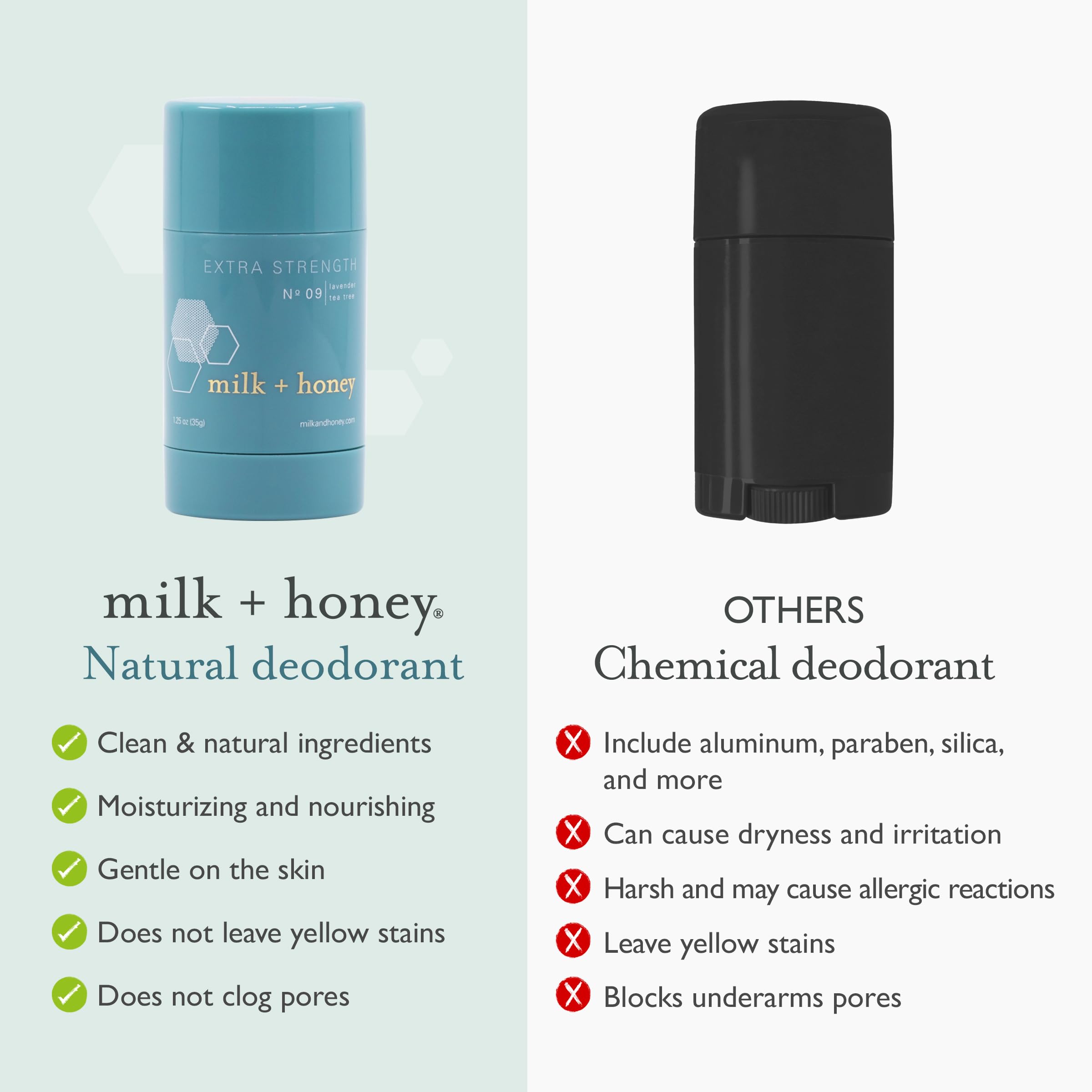 milk + honey Extra Strength Deodorant No. 09, Aluminum Free Deodorant for Women and Men, Natural Deodorant Gentle on the Skin, Lavender and Tea Tree scent