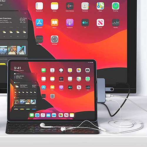 HyperDrive USB C Hub Adapter for iPad Pro 2020 2019 2018 11”/ 12.9", USBC Smartphone/Tablet, 4-in-1 USB-C Hub Dongle with 4K HDMI, C-USB PD Charging, USB 3.0, 3.5mm Headphone Audio Jack -Gray
