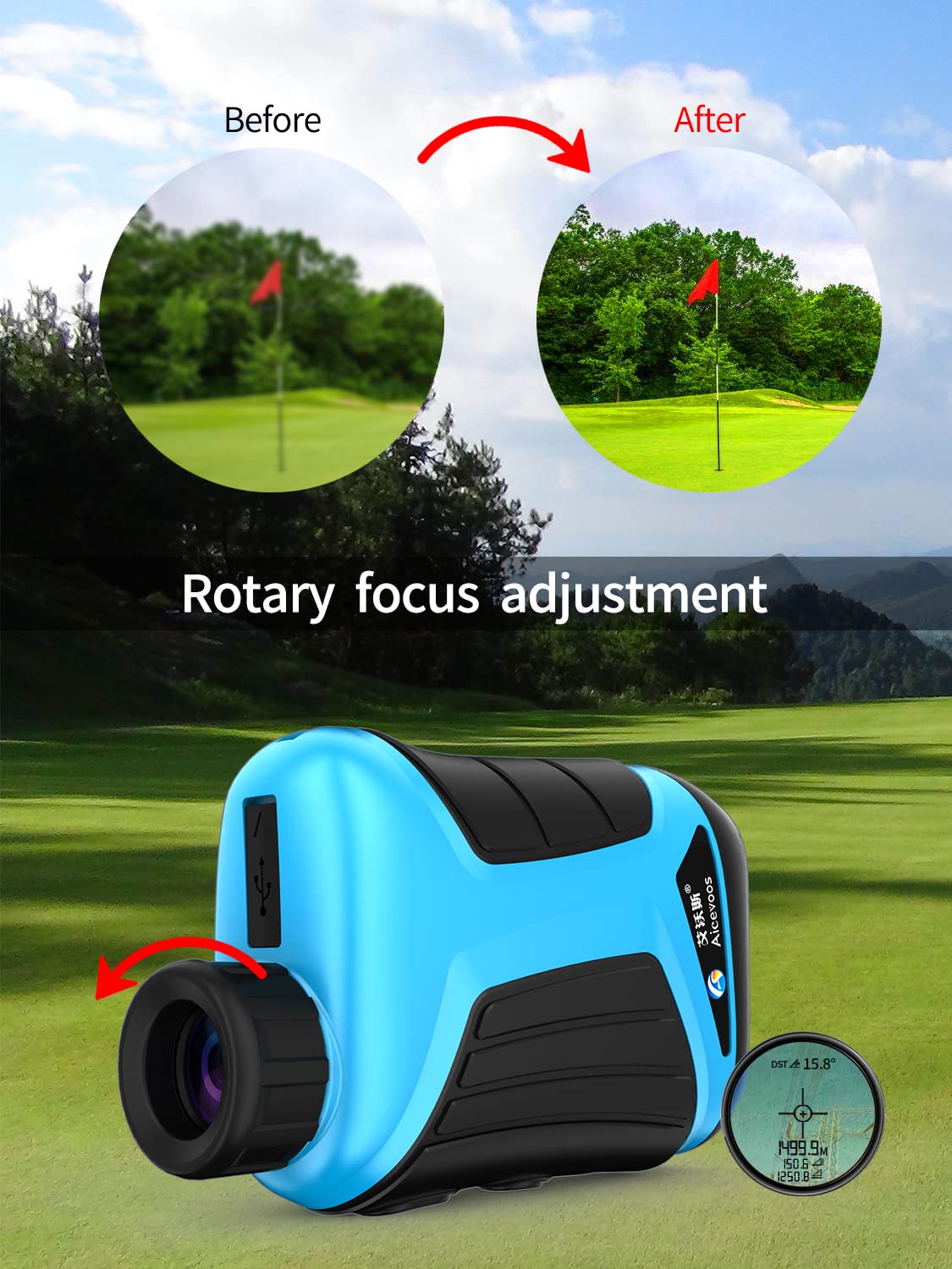 Aicevoos Z5 Golf Laser Rangefinder with Flag Acquisition, Pulse Vibration and Fast Focus System, 6X Magnification Perfect for Choosing The Right Club (Blue)