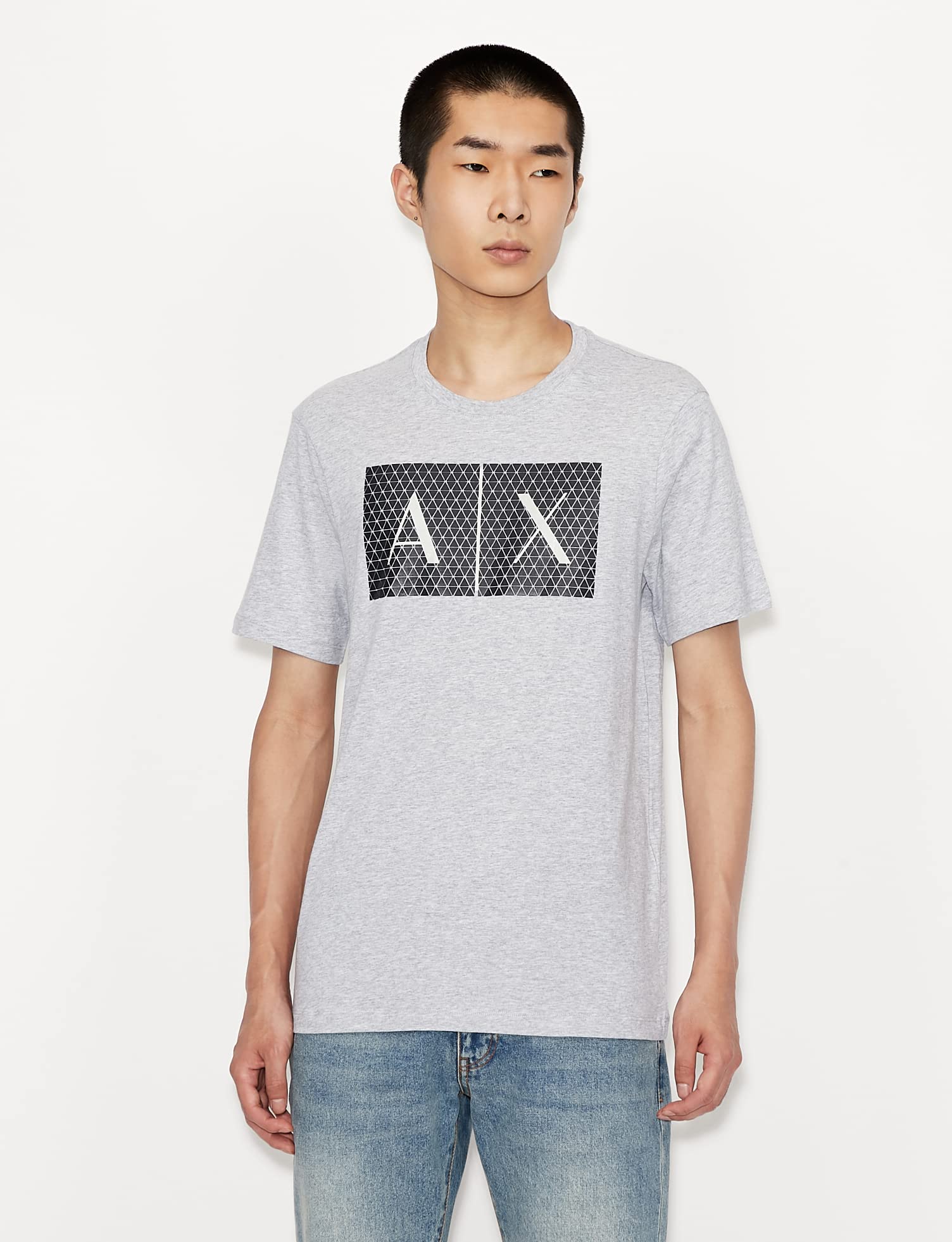 A|X ARMANI EXCHANGE mens Crew Quited Logo Tee T Shirt, Heather Grey, Medium US
