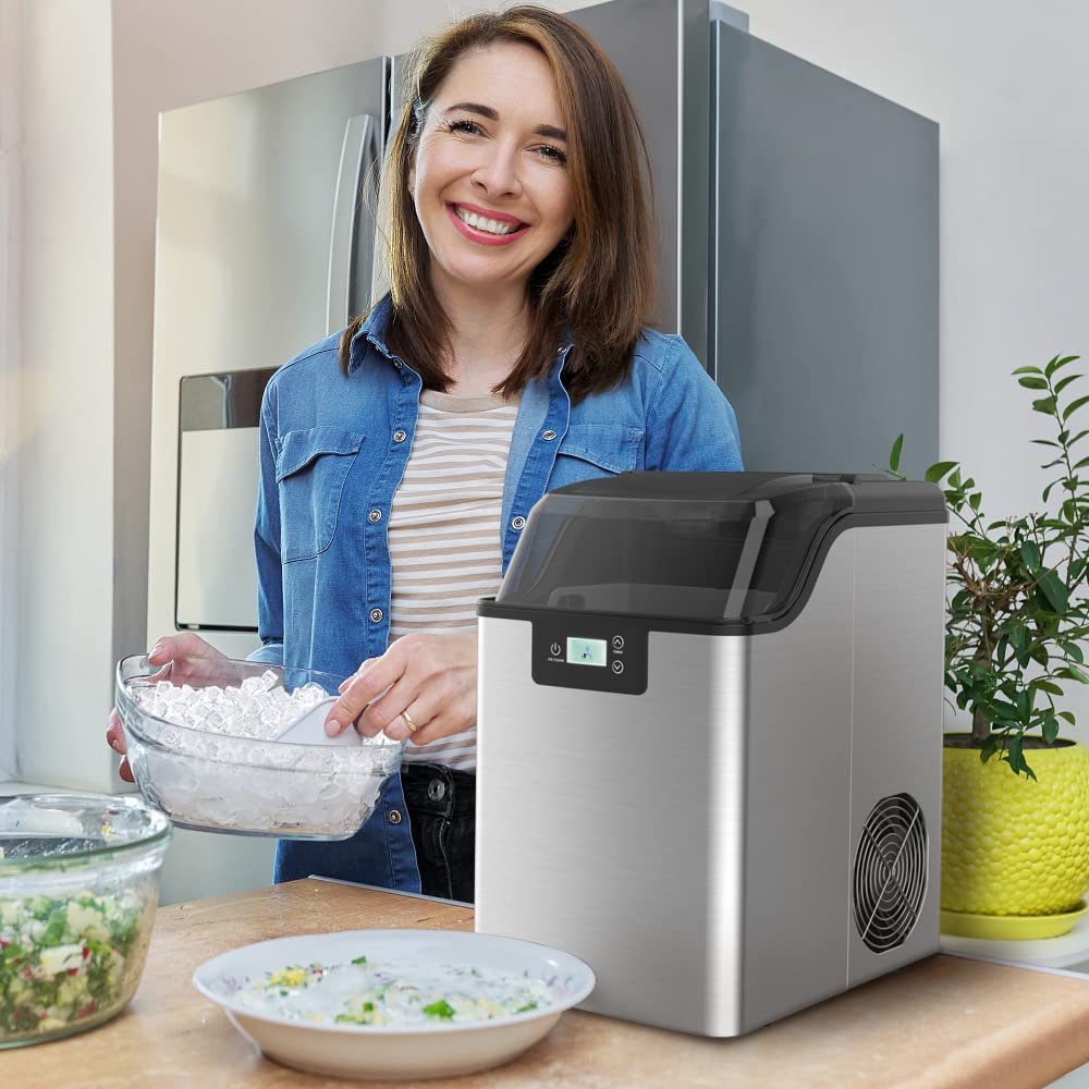 Nugget Ice Maker, ACONEE Ice Machine Countertop, 44 lb/Day 3Qt Water Reservoir, Self Cleaning & Auto Water Refill, Portable Ice Maker Machine with Ice Scoop and Ice Basket for Home Kitchen Party RV