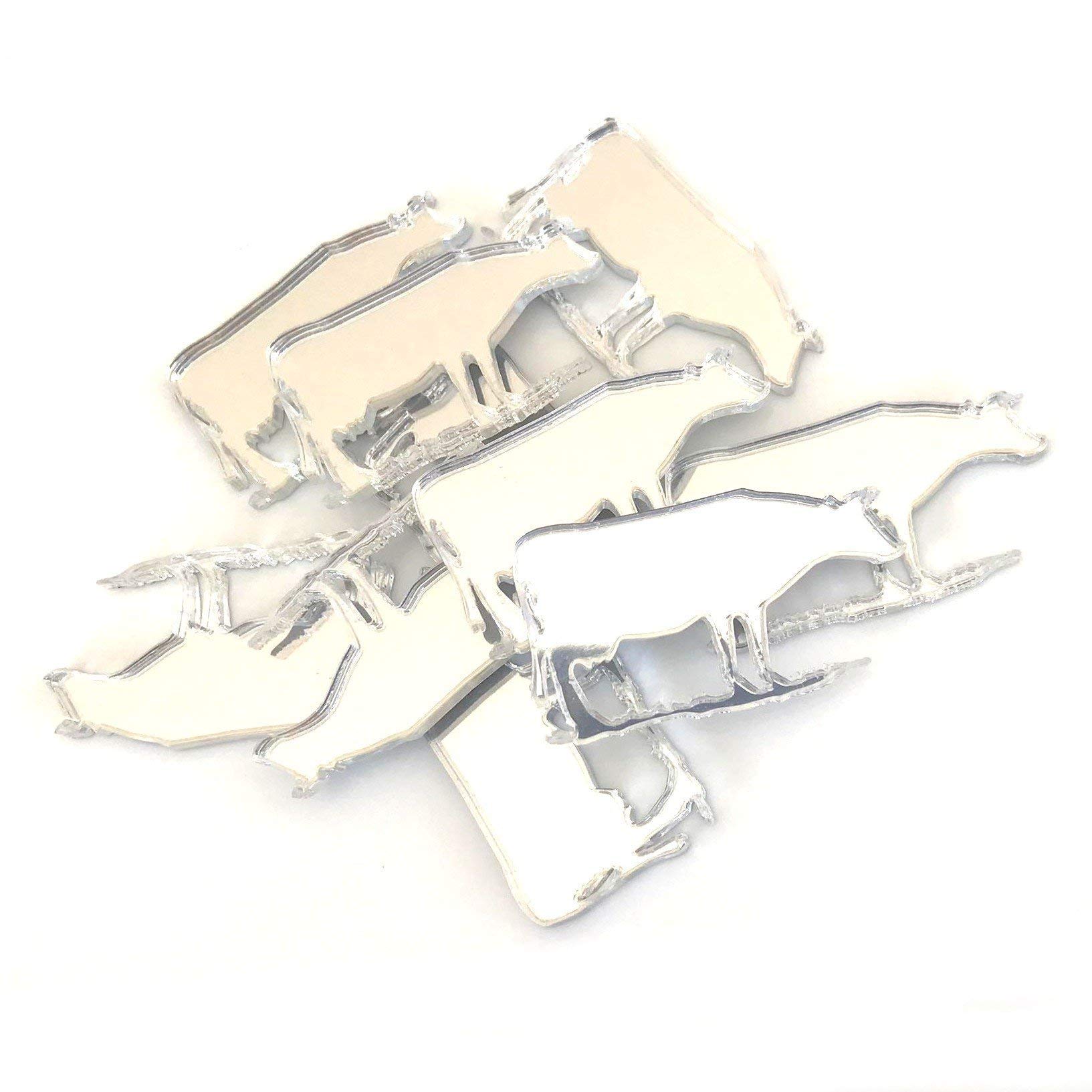 Super Cool Creations Cow Shaped Crafting Mirrors, Set of 10, Many Colours, Shatterproof Acrylic, Red Mirror, Pack of 10 x 9cm
