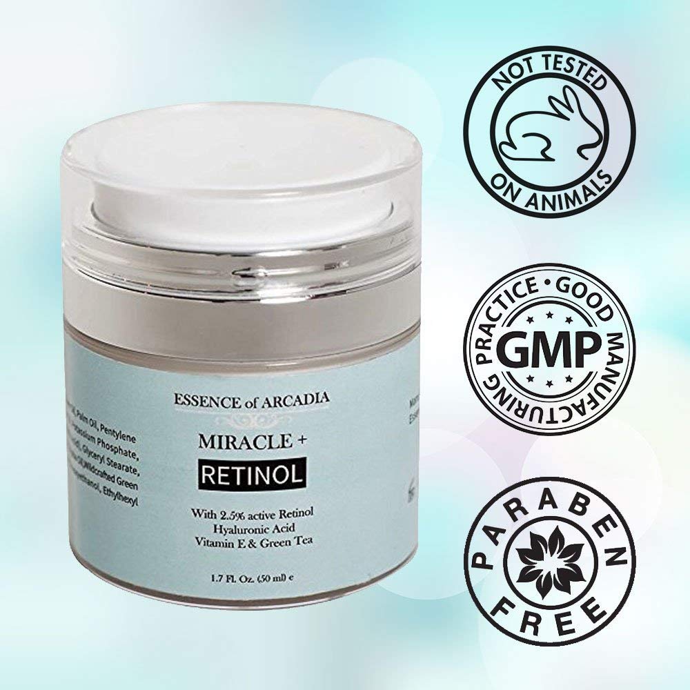 Essence of Arcadia Retinol Moisturizer Cream 2.5% for Face & Eye Area - Anti-Aging Formula with Hyaluronic Acid, Vitamin E, Green Tea - 1.7 Fl Oz