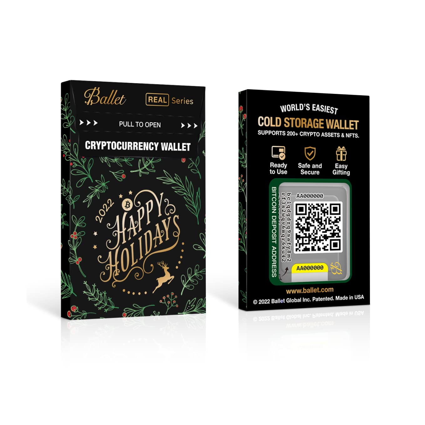 Ballet Real Bitcoin 2022 Happy Holidays (5 Pack) - The Easiest Crypto Cold Storage Card, Cryptocurrency Hardware Wallet, Managing Your Crypto Assets, NFTS, Coins