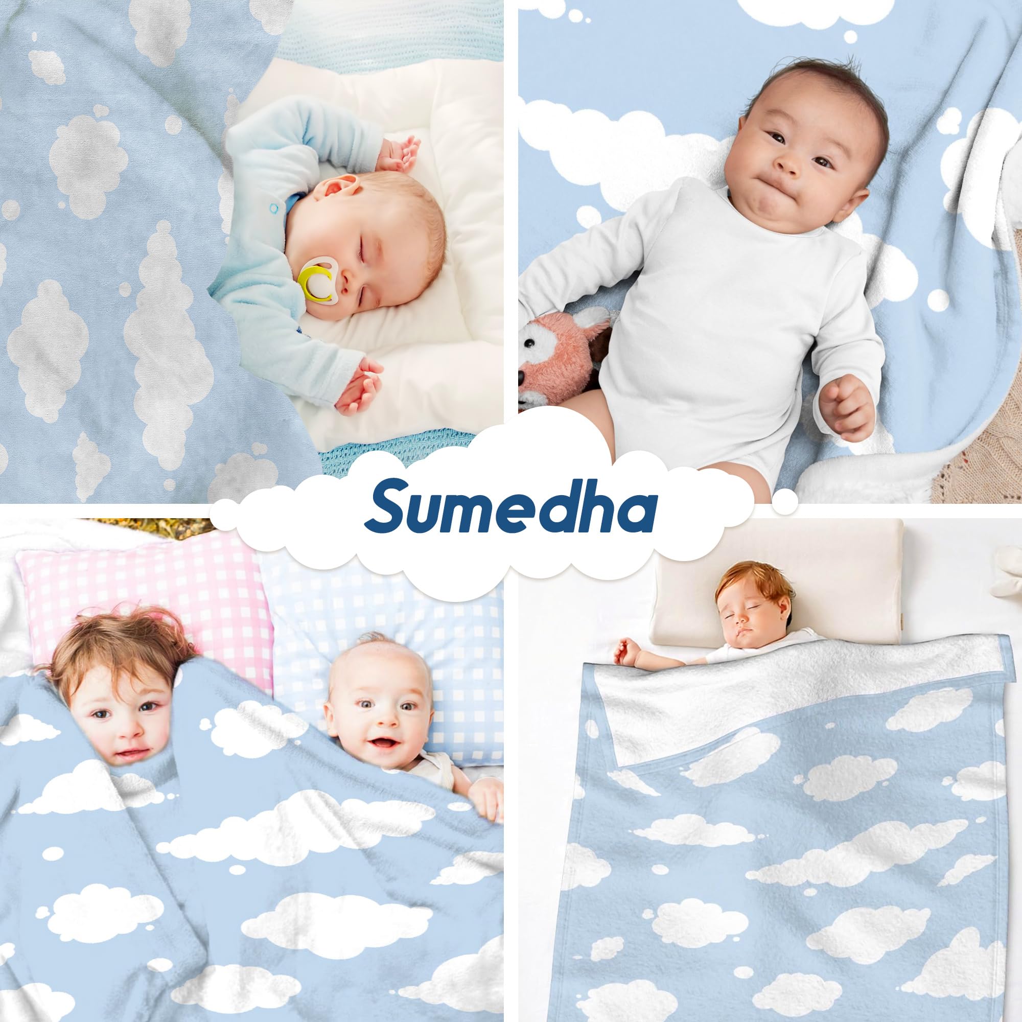 Cloud Blanket, Cloud Print Throw Blanket, Blue and White Gift for Girl and Boy, Lightweight Soft Cute Cloud Fleece Blanket for Sofa Chairs Bed 40" x 30" for Pet
