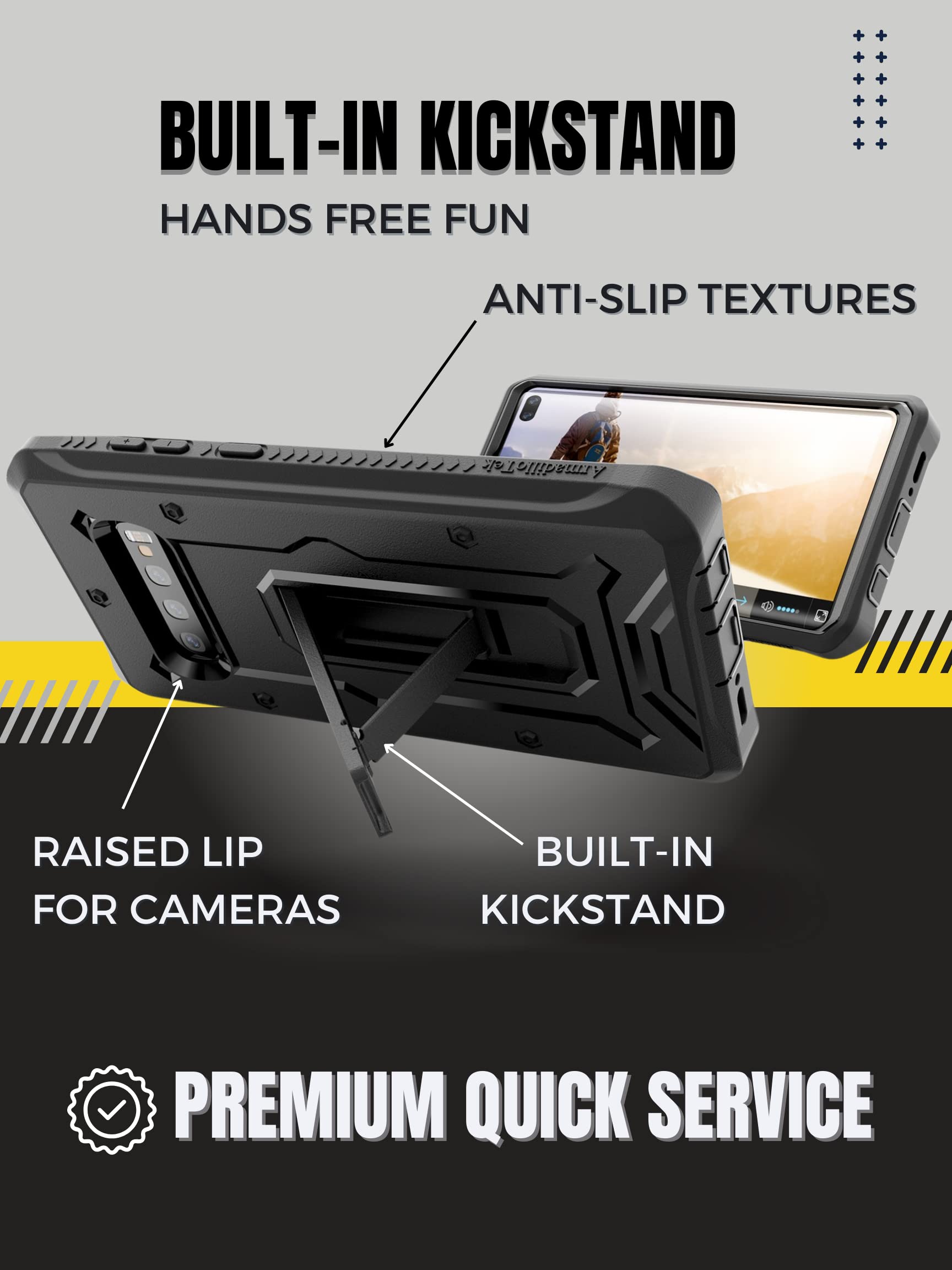 ArmadilloTek Vanguard Designed for Samsung Galaxy S10 Case (2019 Release) Military Grade Full-Body Rugged with Kickstand Without Built-in Screen Protector (Black)