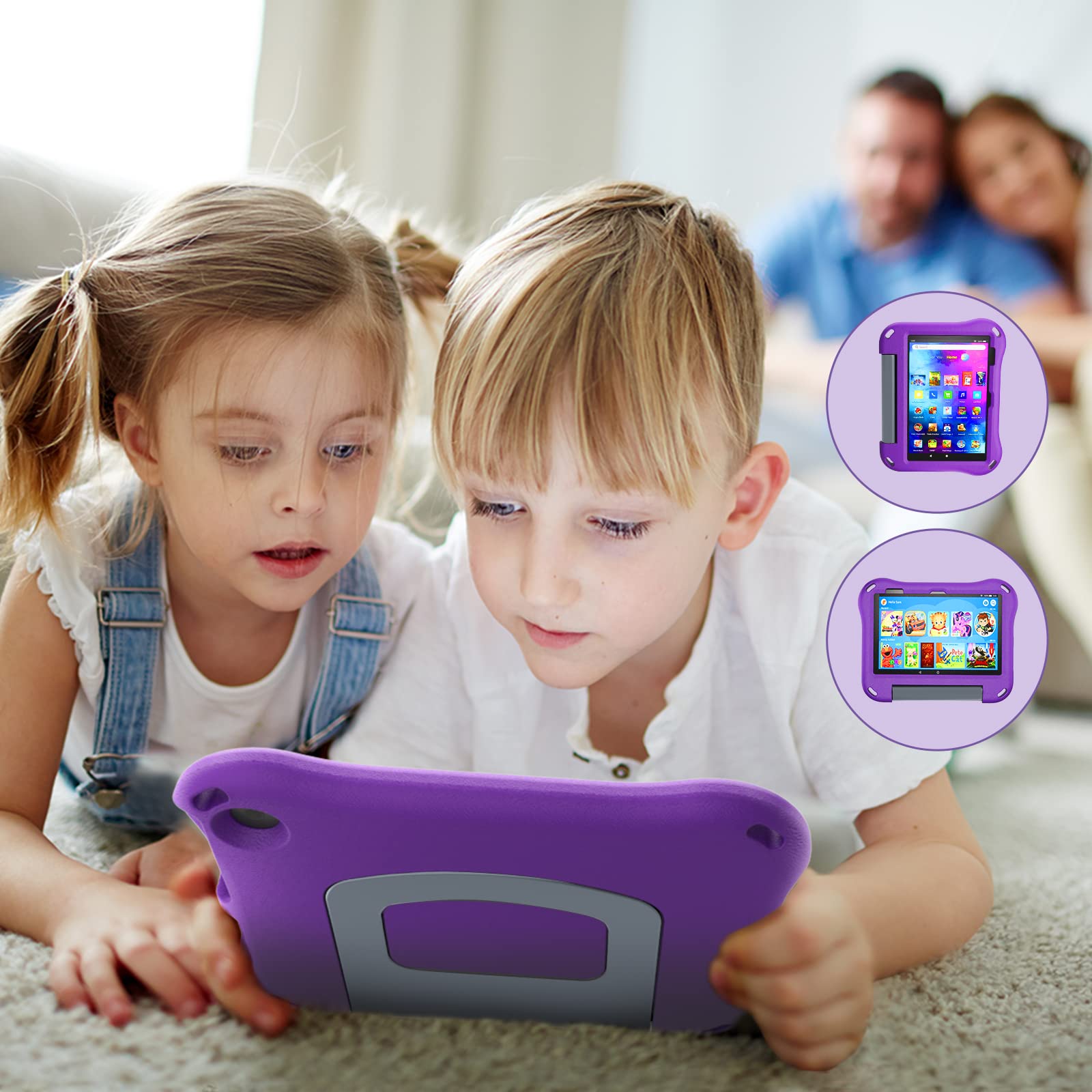 8 inch Tablet case,Tablet Case Fits 8 & 8 Plus Tablet (for 12th/10th Generation, 2022/2020 Release),Auorld Light Weight Anti Slip Shockproof Kids Friendly Case Cover with Bracket,Purple