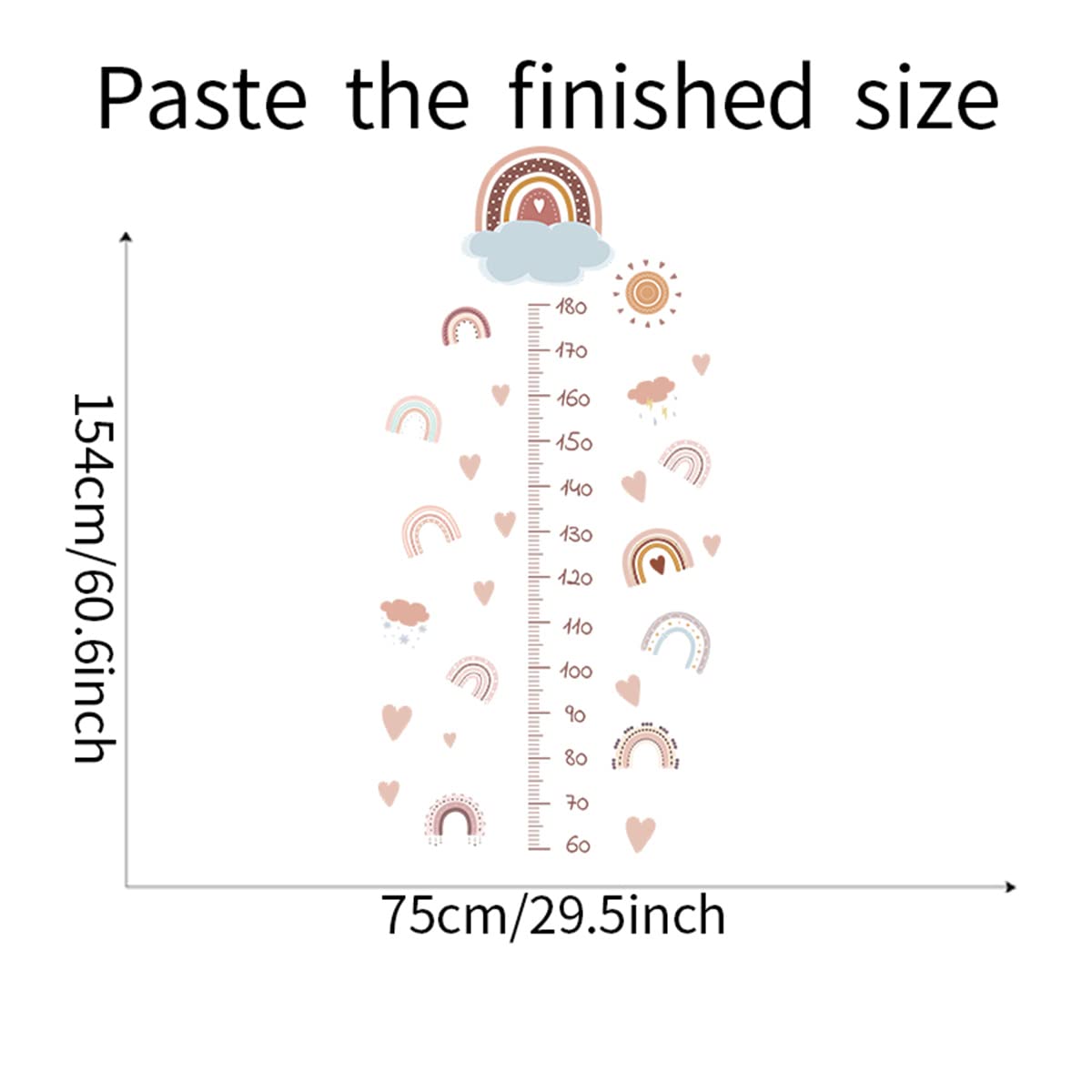 Baby Growth Height Chart, Rainbow Stickers Wall Chart Peel and Stick Nursery Ruler Wall Decals for Kids