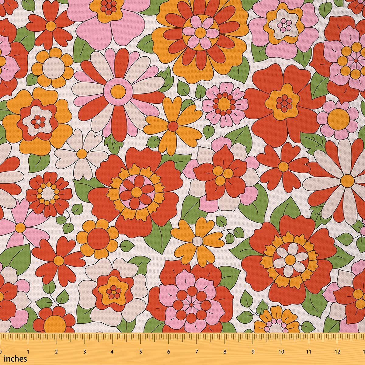 Vintage Boho Plant Floral Fabric by The Yard 60S 70S Groovy Decorative Waterproof Outdoor Fabric Retro Hippie Floral Upholstery Fabric for Chairs Botanical Colorful Outdoor Fabric 5 Yards