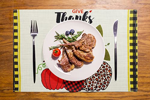 Fall Sunflower Placemats Set of 6 for Dining Table, Autumn Pumpkin Burlap Placemats for Kitchen Decor Thanksgiving Gnome Washable Harvest Place Mats 12.4" x 16.9"