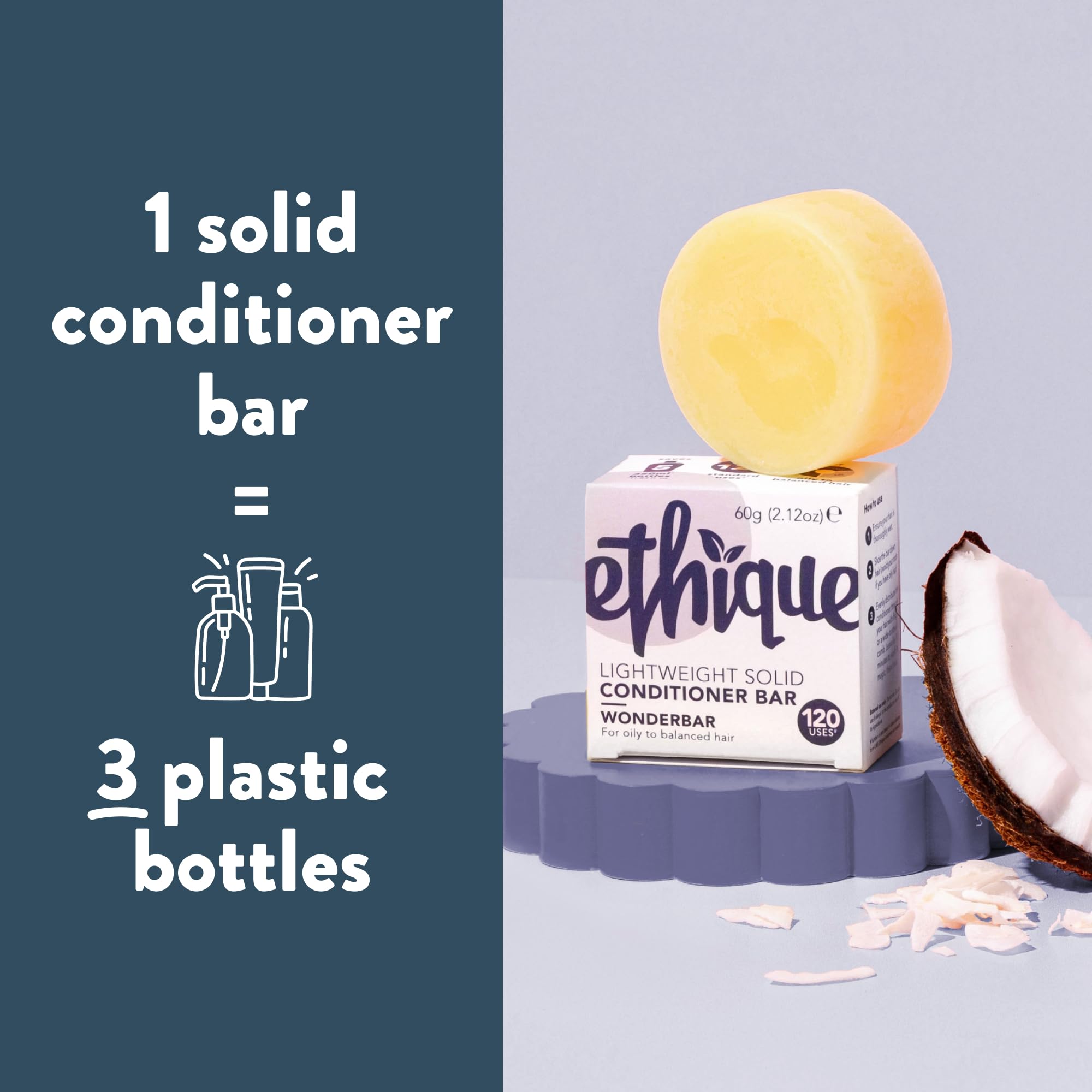 Ethique Wonderbar- Lightweight Solid Conditioner Bar for Oily to Balanced Hair - Vegan, Eco-Friendly, Plastic-Free, Cruelty-Free, 2.12 oz (Pack of 1)
