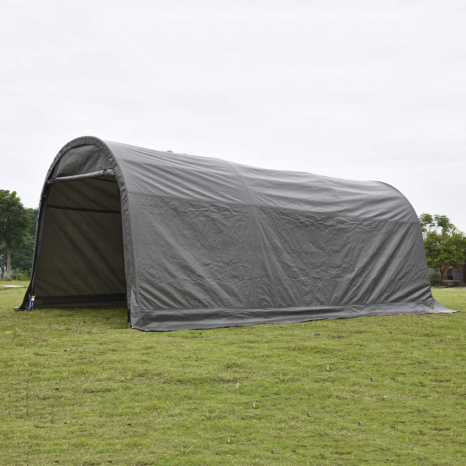 Bestmart Heavy Duty Round Carport with Zipper Portable Garage Outdoor Storage Shed Canopy Gray,10x20ft