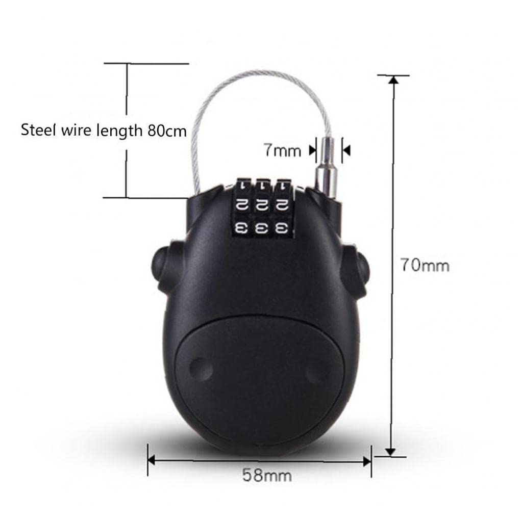 80cm Retractable Cable Bike Lock Anti-Theft Luggage Locks Mini Lock 3 Digit Combination Number Padlock for Suitcases Bicycle