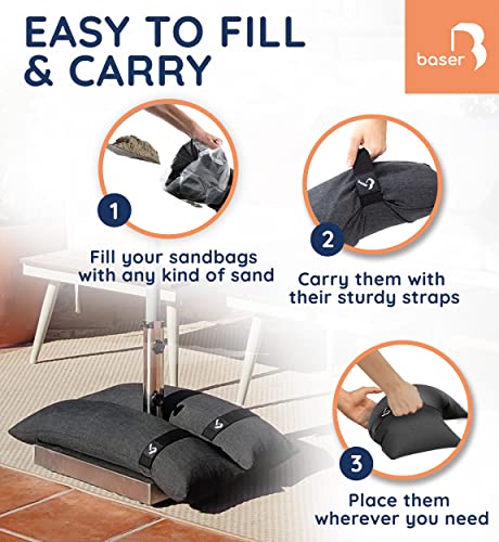 Baser Fillable Straight Sandbags, 4 x 55 LBS fillable Weight Bags for Patio Umbrellas, Cantilevers and Garden Accessories