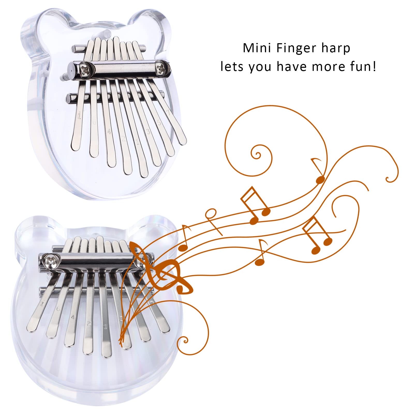 8 Keys Kalimba Thumb Piano, Mini Bear Shaped Acrylic Thumb Piano Portable Kalimba Finger Instrument Gift for Kids Adults Beginners