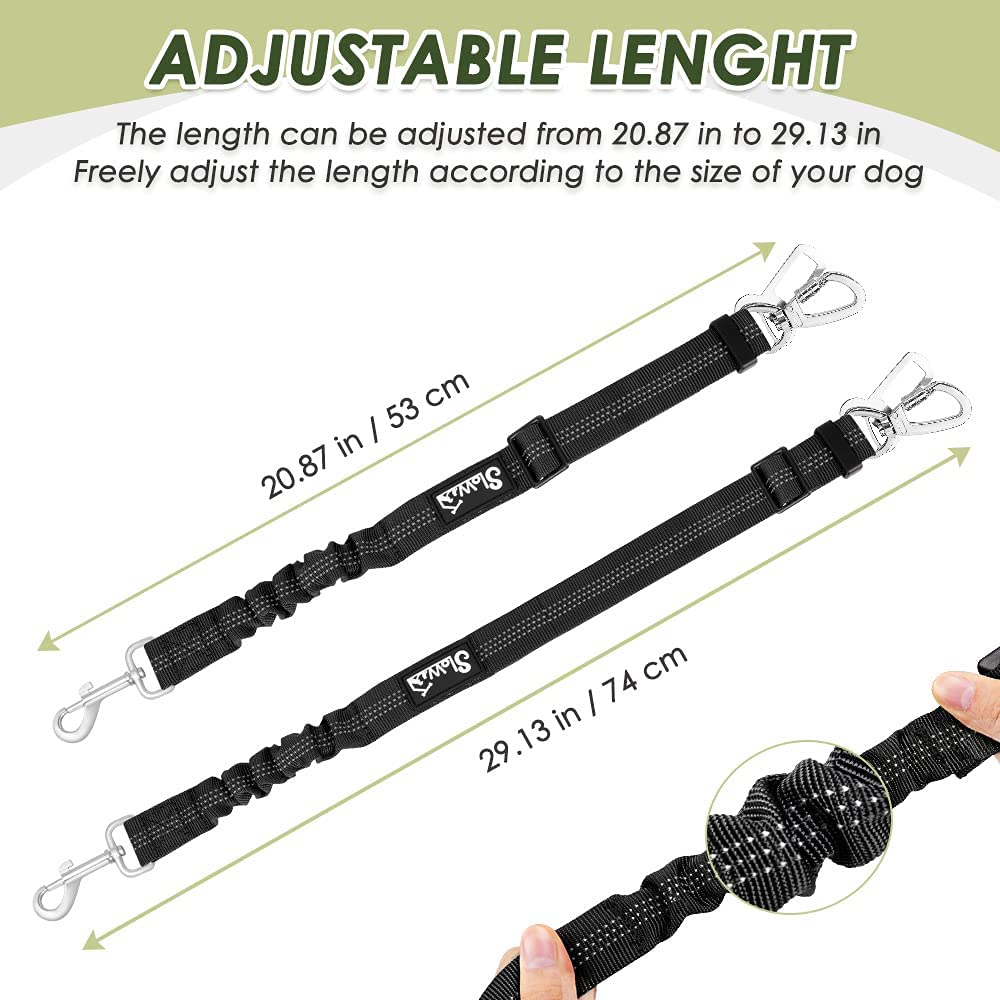 SlowTon Dog Seatbelt, 2 Pack Dog Seat Belt Car Leash Adjustable Elastic Bungee Buffer Heavy Duty Nylon Reflective Pet Safety Tether Connect to Dog Harness for Travel Riding in Vehicle (Daul Clip, B)