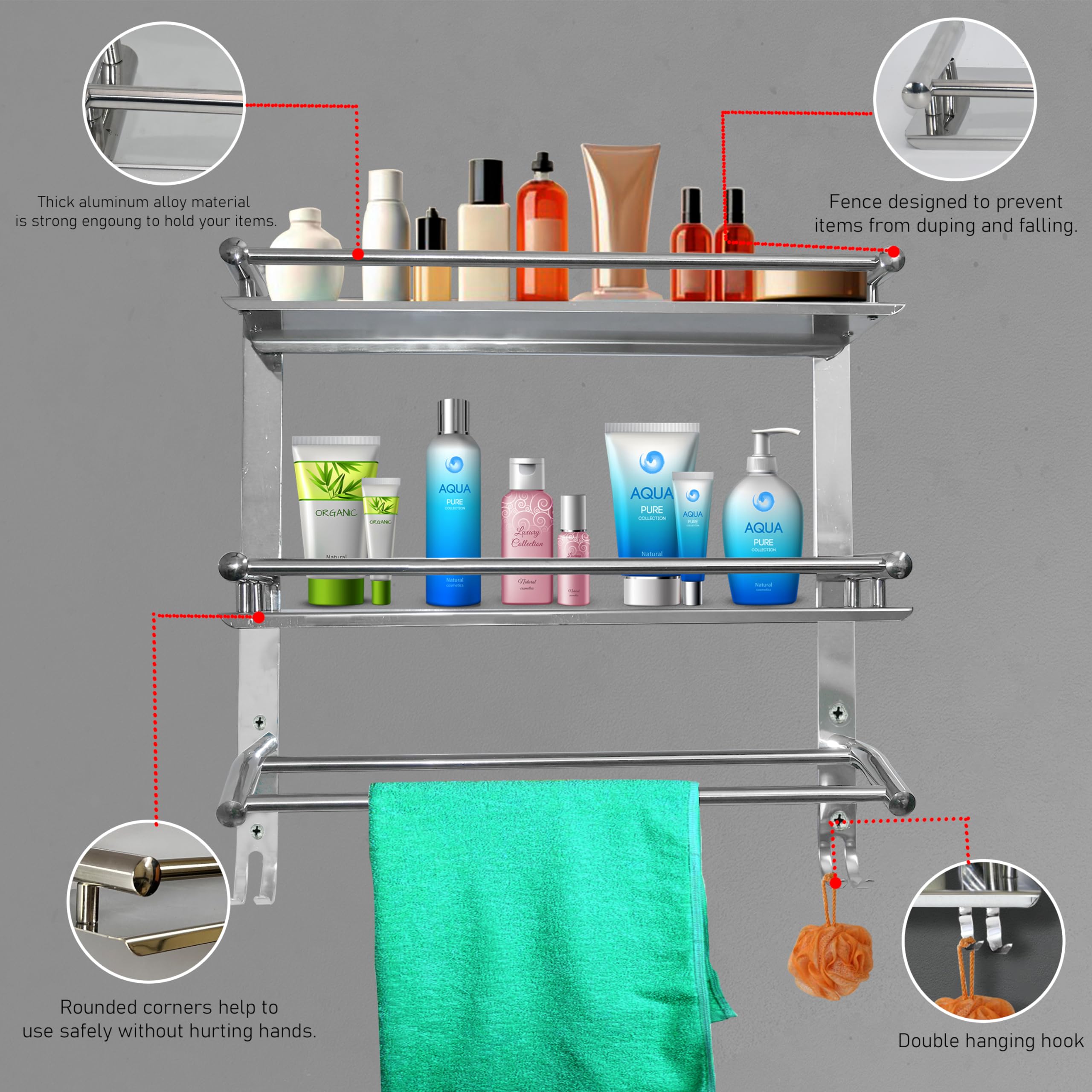 Well Set Stainless Steel Storage Shelves Household Toilets Vanity Tables Towel Holder Double Layer Wall Mount Racks For Bathroom