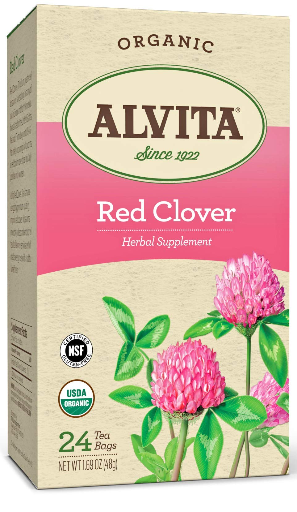 Alvita Organic Red Clover Herbal Tea - Made with Premium Quality Organic Red Clover Blossoms, with Dried Sweet Grass Flavor, 24 Tea Bags