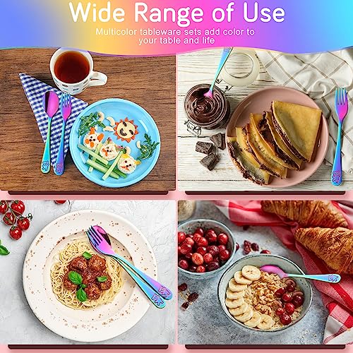 Dandat 36 Pcs Stainless Steel Toddler Utensils, Rainbow Kids Silverware Set Includes Small Kids Spoons and Forks, Metal Kids Cutlery Set, Child Safe Flatware, Dishwasher Safe (UV Rainbow)