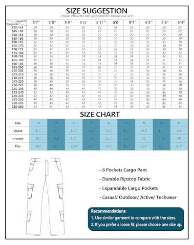 AKARMY Men's Ripstop Wild Cargo Pants, Relaxed Fit Hiking Pants, Army Camo Combat Casual Work Pants with 8 Pockets(No Belt) 3355 CP Camo 34