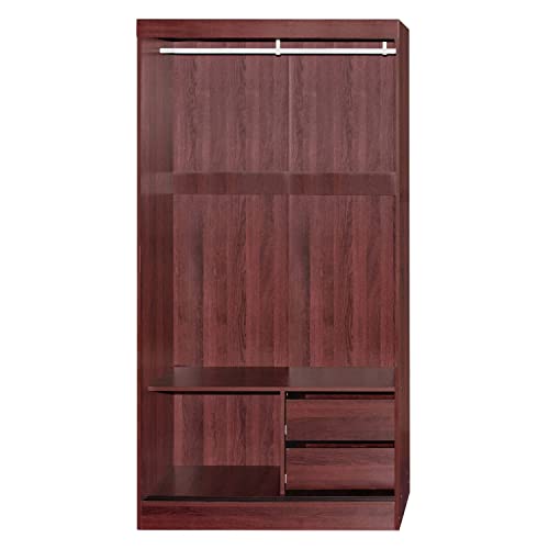 Better Home Products Modern Wood Double Sliding Door Wardrobe Mahogany