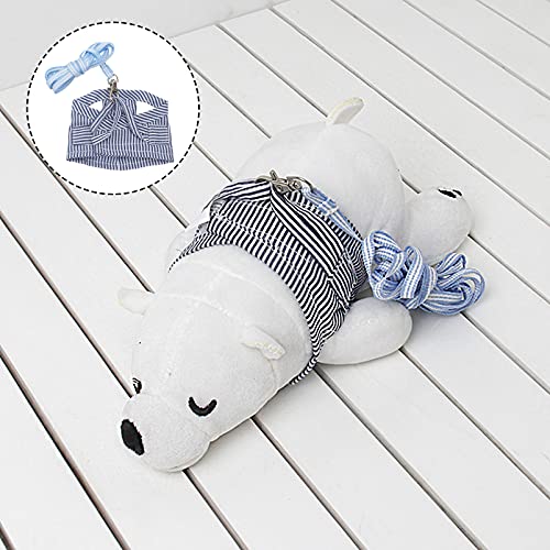 Small Animal Harness and Leash Guinea Pig Rabbit No Pull Comfort Padded Cotton Stripe Vest Suit for Chinchilla Puppy Kitten and Other Small Pets - Size S (Blue)