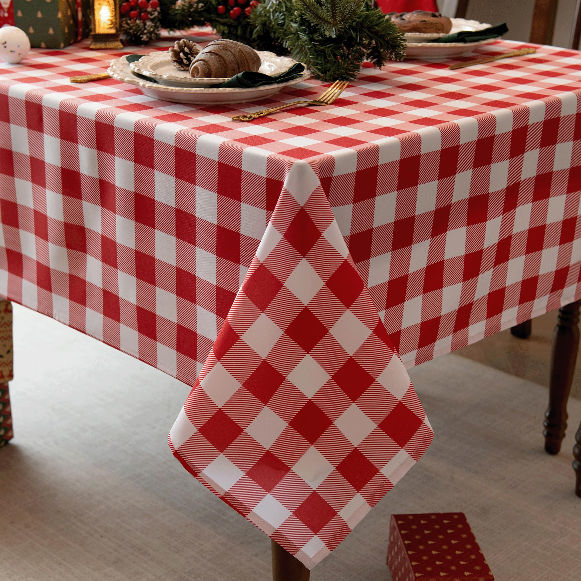Essifunia Waterproof Checkered Tablecloth Fabric - Rectangle 58x84 Inch Classic Gingham Buffalo Plaid Table Cloth for Indoor/Outdoor Use - Washable Table Cover for Kitchen, BBQs, and Parties