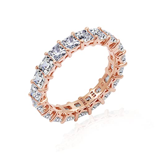 Amazon Essentials Rose Gold-Plated Sterling Silver Infinite Elements Cubic Zirconia Princess Eternity Band Ring, Size 7, (previously Amazon Collection)