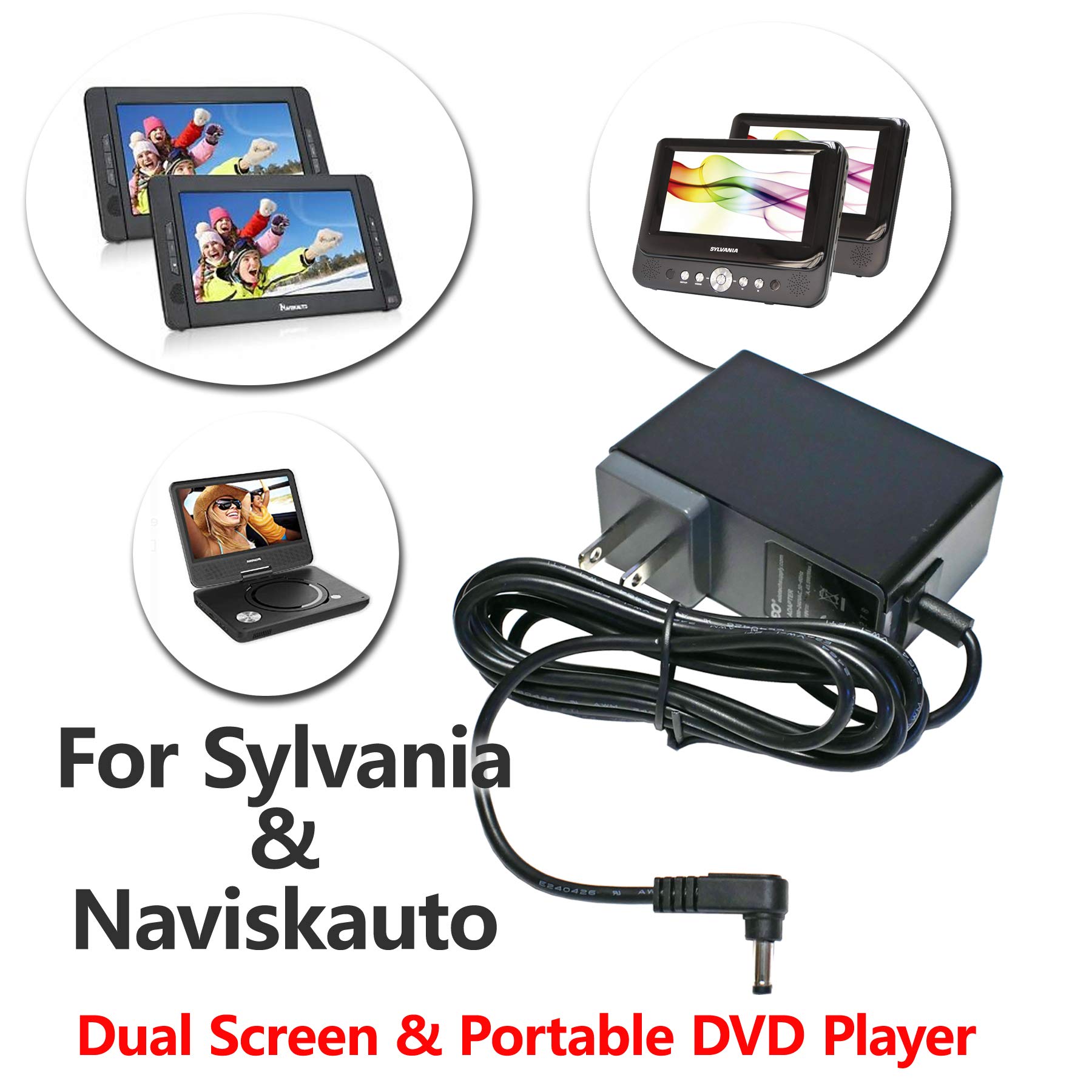 EDO Tech Wall Charger AC Adapter for Sylvania Naviskauto Pumpkin HDJUNTUNKOR APEMAN WONNIE DR. J UEME Portable Single Dual Screen Blu-ray DVD Player (6.5 Ft Cable)
