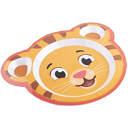 Daniel Tiger Mealtime Feeding Plates - Set of 2, Cute Compartment Dishes with Deep Sides for Kids - Divided Sections for Healthy Eating Habits, Melamine, BPA Free, Dishwasher Safe, Break Resistant