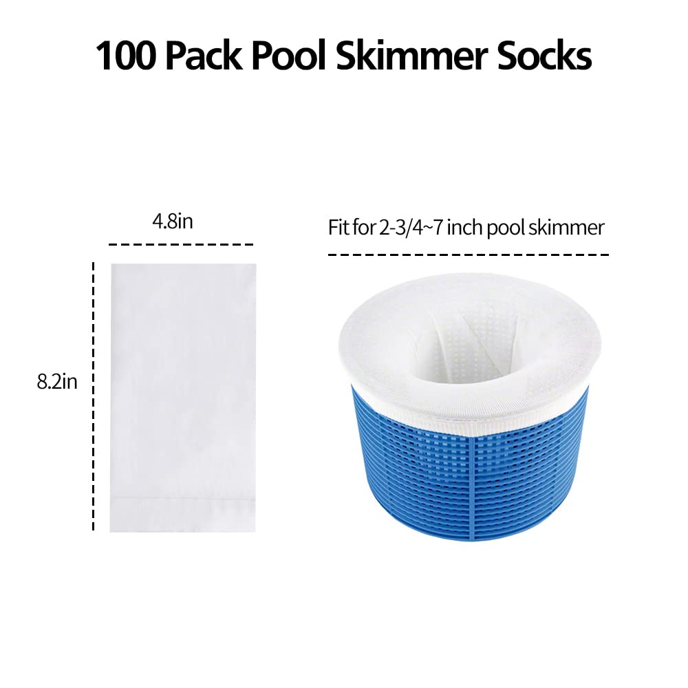 AYQWE 100 Pack Pool Skimmer Socks, Pool Saver Socks Net for Skimmer Basket, Ultra fine Mesh Screen Liner Skimmers Cleans Debris and Leaves for Swimming Pool Basket