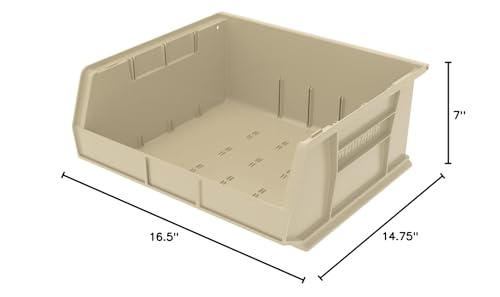 Akro-Mils 30250STONE AkroBins Plastic Storage Bin Hanging Stacking Containers, (15-Inch x 16-Inch x 7-Inch), Stone, (6-Pack)