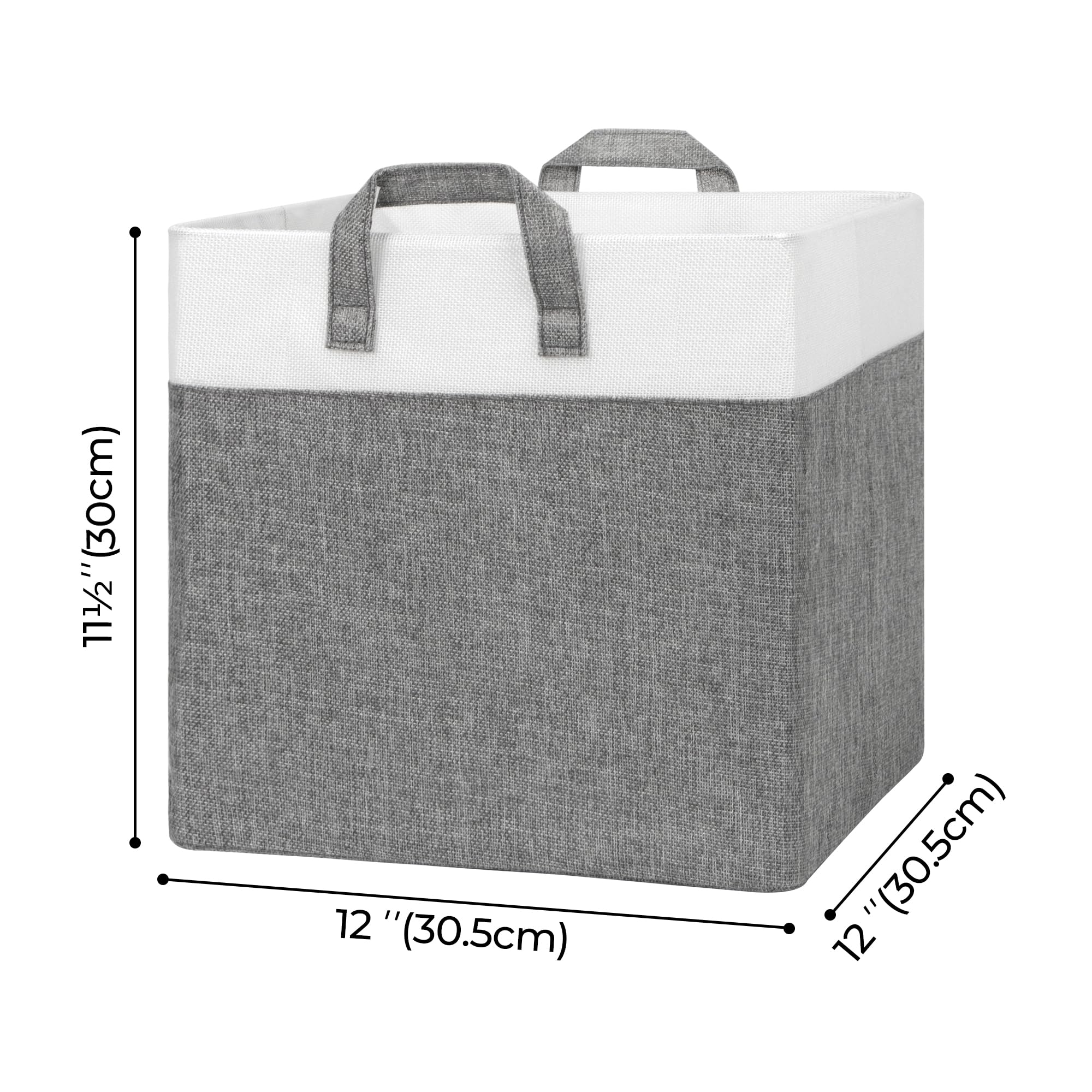 GRANNY SAYS 12x12 Storage Cubes, Cube Storage Bins with Metal Frame, Foldable Cube Storage Organizer, Closet Storage Baskets, Storage Cube Bins, Storage Bins for Shelves, White&Gray, 4 Pack