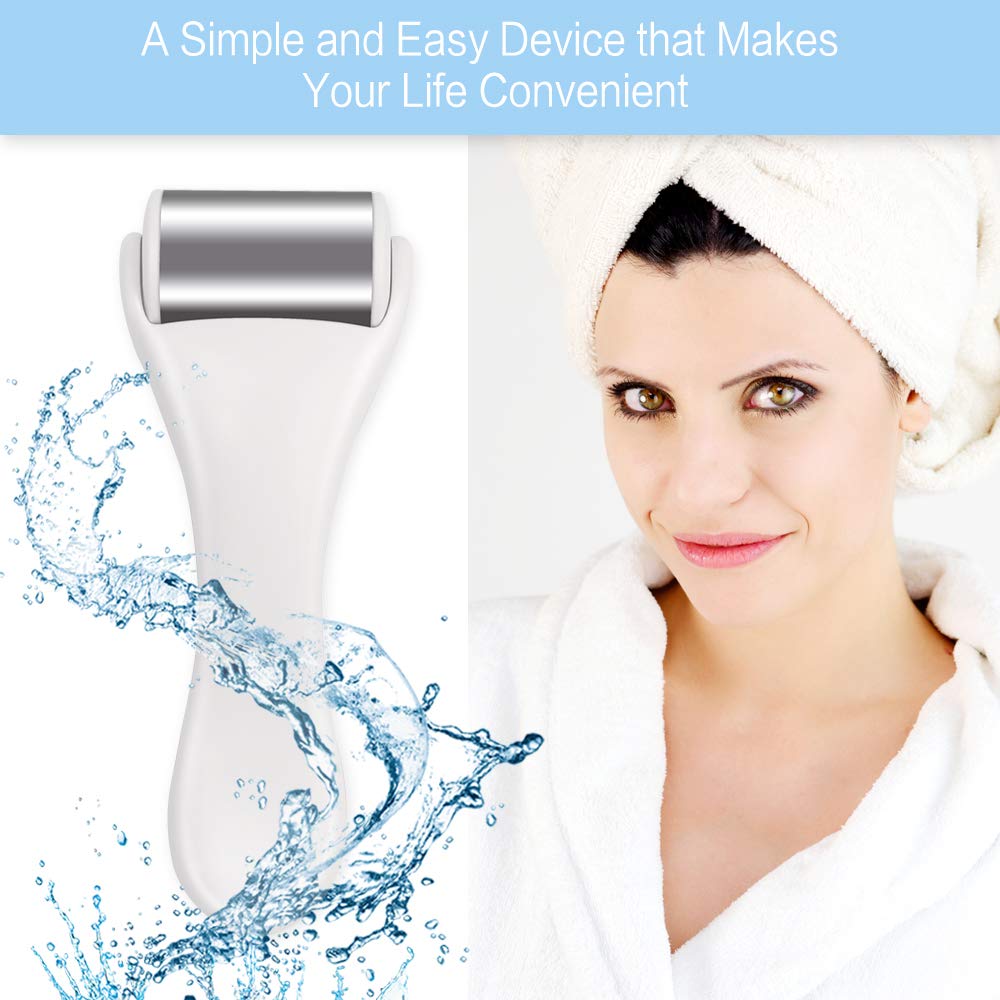 Ice Roller for Face & Eye,Puffiness,Migraine,Pain Relief and Minor Injury,Skin Care Products Stainless Steel Face Massager Ice Roller Massager (White)
