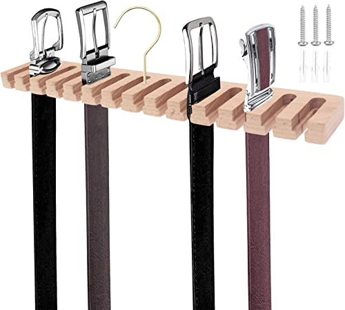 Belt Hanger for Closet, Wooden Belt Organizer for Closet, 2 in 1 Belt Rack for 14 Belts with Swivel Hook Wall Mount, Tie and Belt Holder for Closet, Door, Wall, Belt Storage, Tie Rack, Tie Hanger