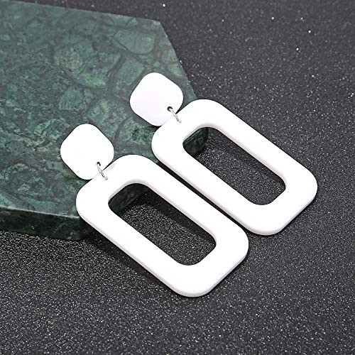 80s Women Colors Retro Earrings Geometric Dangle Neon Earrings for Party Costume Accessory-White