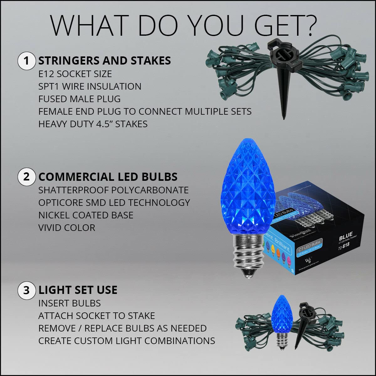 Blue-100 liglht 100ft Pathway Lights OptiCore C7 Outdoor Garden Yard Walkway Home Holiday Light Sets