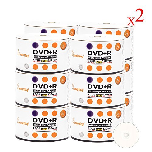 Smart Buy 1200 Pack DVD+R 4.7gb 16x White Printable Inkjet Blank Media Record Disc, 1200 Disc 1200pk